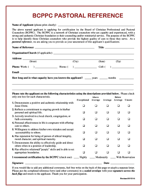 Fillable Online IBCC PASTORAL REFERENCE FORM Fax Email Print - pdfFiller