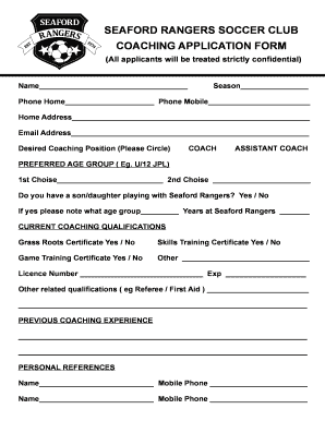 Fillable Online Seaford rangers soccer club coaching application form ...