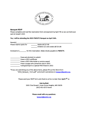 Fillable Online pwdctc Banquet RSVP PDF Form - pwdctc Fax Email Print - pdfFiller