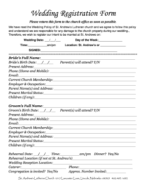 Fillable Online standrewslutheran Wedding Registration Form ...