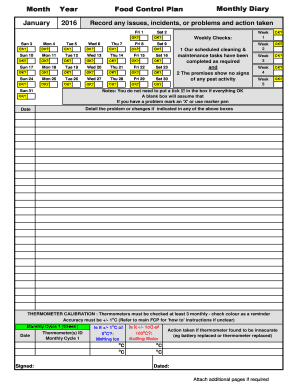 Fillable Online Food Control Plan Diary A diary for keeping records of ...