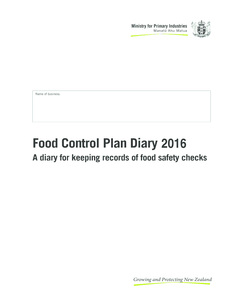 Fillable Online Food Control Plan Diary. A diary for keeping records ...