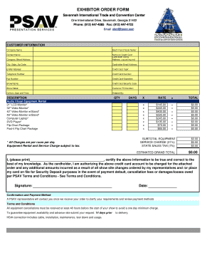 Fillable Online PSAV Exhibitor Order Form SITCC 2014.xlsx Fax Email Print - pdfFiller