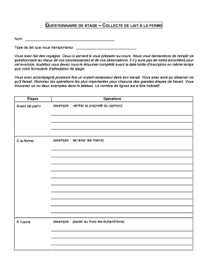 Fillable Online QUESTIONNAIRE DE STAGE COLLECTE DE LAIT LA FERME Nom ...