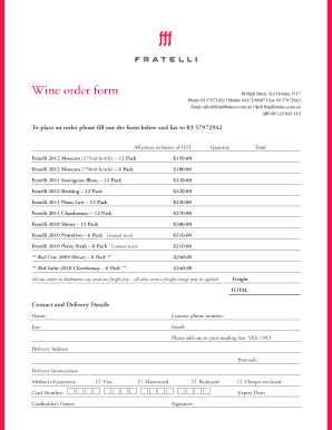 Fillable Online Wine order form - bfratelliwinesbbcombau Fax Email ...