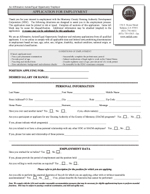 Fillable Online hdcmonterey To download the Employment Application ...