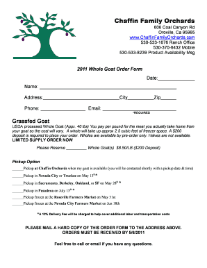 Fillable Online 2011 Whole Goat Order Form - Chaffin Family Fax Email ...