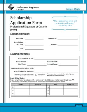 Fillable Online lambton peo on Scholarship Application Form ...