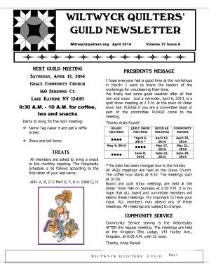 Fillable Online wiltwyckquilters WILTWYCK QUILTERS GUILD NEWSLETTER ...