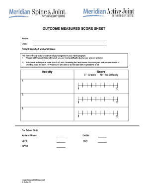 Fillable Online meridianhealthgroup OUTCOME MEASURES SCORE SHEET ...