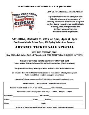 Fillable Online Advance ticket sale special - Parkway School PTA Fax ...