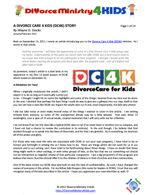 Fillable Online A divorce care 4 kids (dc4k) story - Divorce Ministry 4 ...