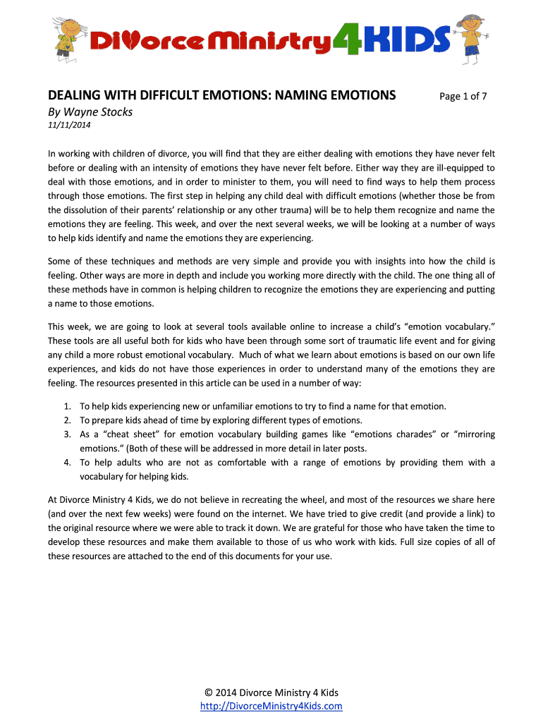 Fillable Online DEALING WITH DIFFICULT EMOTIONS: NAMING EMOTIONS Fax ...