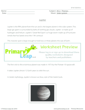 Fillable Online Jupiter comprehension - Primary Leap Worksheets This ...