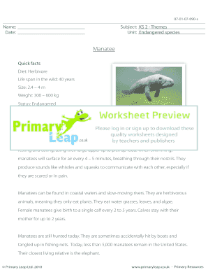 Fillable Online Manatee comprehension - Primary Leap Worksheets This ...