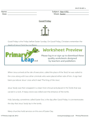 Fillable Online Reading comprehension - Good Friday - Primary Leap ...