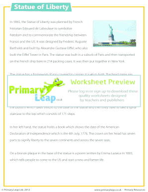 The Statue Of Liberty Reading Comprehension Answers - Fill Online ...