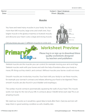 Fillable Online Muscles - Primary Leap Worksheets Year 5 Science - Unit ...
