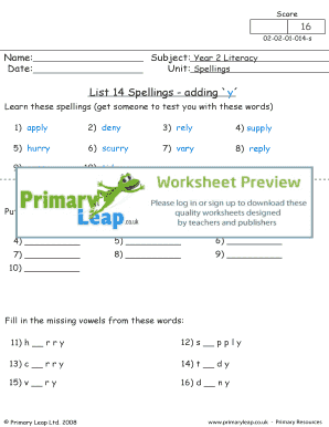 Fillable Online Spellings List 14 - Primary Leap Worksheets Year 2 ...