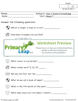 Fillable Online Week 7 - Primary Leap Worksheets.. Year 2, General ...