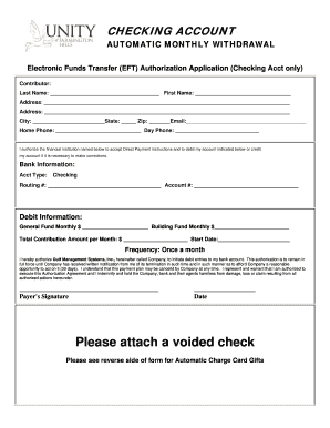 Fillable Online CHECKING ACCOUNT AUTOMATIC MONTHLY WITHDRAWAL ...