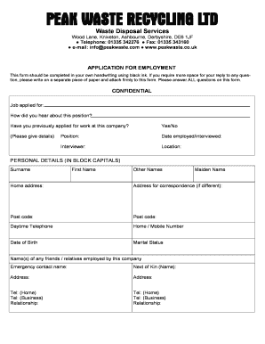 Fillable Online Application Form - Peak Waste Recycling Fax Email Print ...