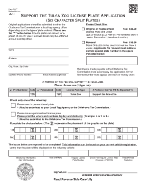 Fillable Online ok Support the Tulsa Zoo License Plate Application ...