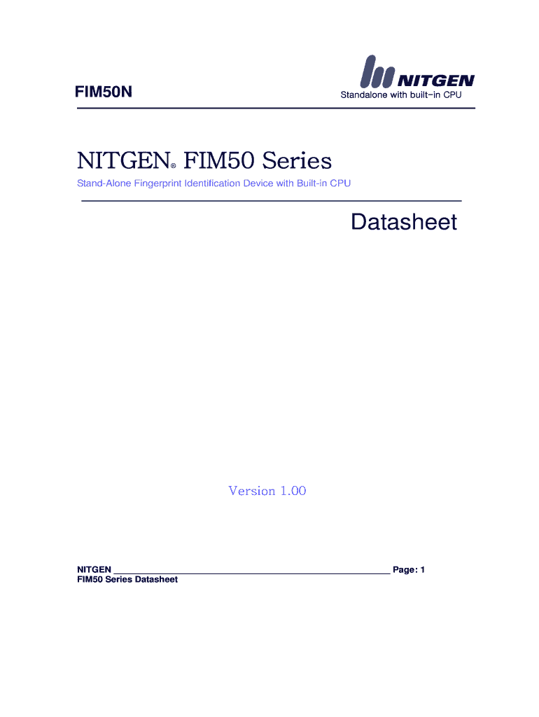 Fillable Online NITGEN FIM50 Series Datasheet Fax Email Print - pdfFiller