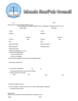 Fillable Online APPLICATION TO FILE FOR A ISLAMIC DIVORCE (TALAQ) Fax ...