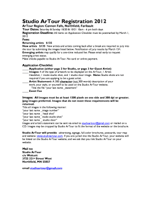 Fillable Online Studio ArTour 2012 Artist Registration form Fax Email ...