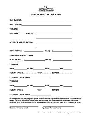 Fillable Online VEHICLE REGISTRATION FORM - Custom Property Fax Email ...
