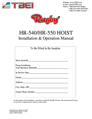 Fillable Online Hr-b540bhr-550 hoist - Rugby Mfg Fax Email Print ...