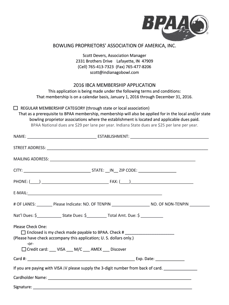 Fillable Online A printable IBCA Membership Application - Indiana ...
