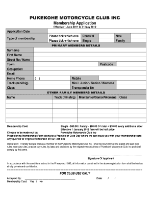 Fillable Online PUKEKOHE MOTORCYCLE CLUB INC Membership Application Fax ...
