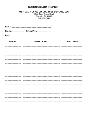 Fillable Online Print Curriculum Report - Our Lady Of Good Counsel ...