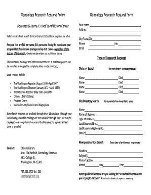 Fillable Online washlibs Citizens Genealogy Research Request Form Fax ...