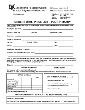 Fillable Online ORDER FORM / PRICE LIST PRIMARY Fax Email Print - pdfFiller