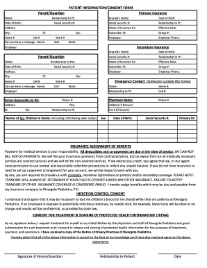 Fillable Online PATIENT INFORMATIONCONSENT FORM Primary Insurance Fax ...