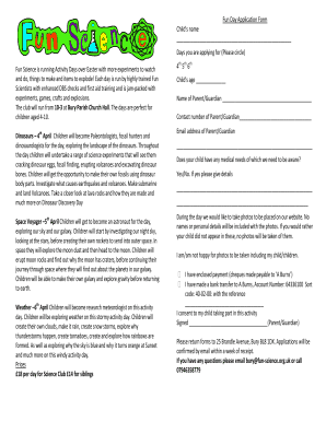 Fillable Online fun-science org Fun Day Application Form Child 's name ...