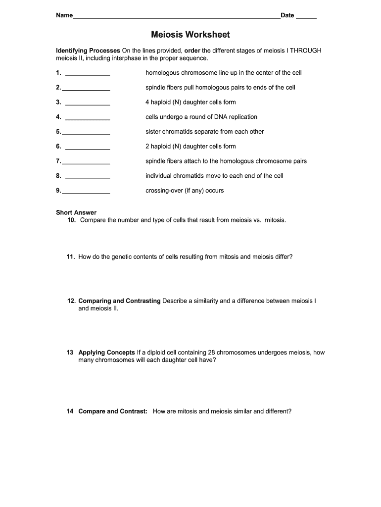 Meiosis Worksheet Fill And Sign Printable Template Online