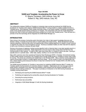 Fillable Online SAS and Teradata Accelerating the Power to Know Fax ...