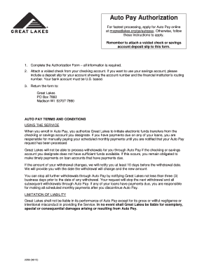 Fillable Online Great Lakes Auto Pay Authorization Form and Instruction ...
