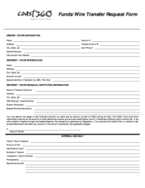 Fillable Online coast 360 wire transfer form Fax Email Print - pdfFiller