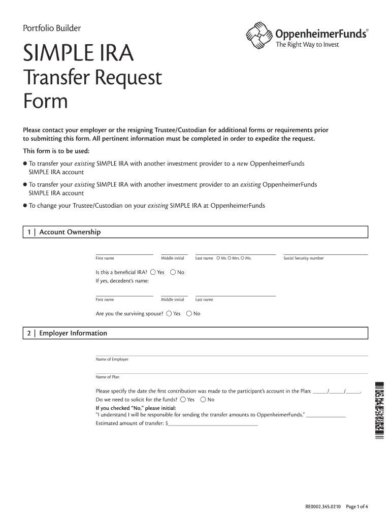 Fillable Online SIMPLE IRA Transfer Request Form Fax Email Print ...