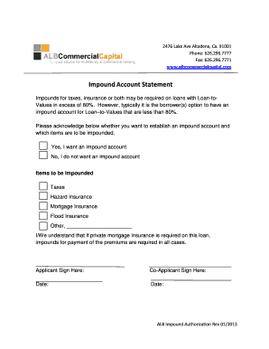 Fillable Online Impound Account Statement - ALB Commercial Capital Fax ...
