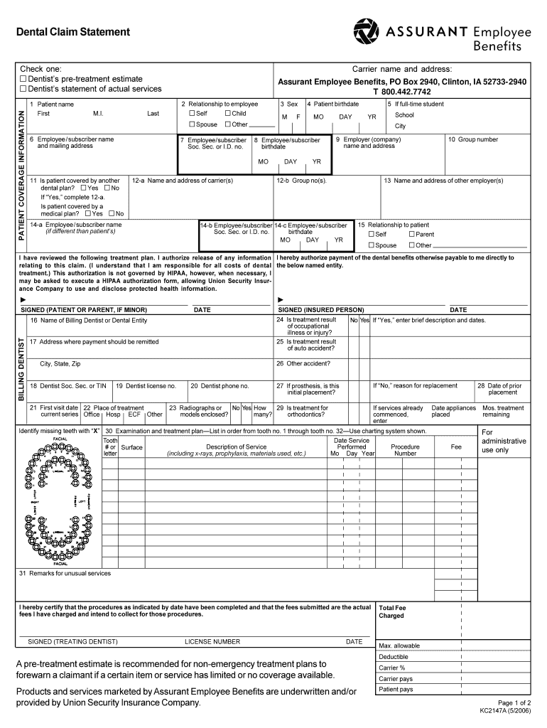 Fillable Online Dental Claim Statement Fax Email Print - pdfFiller