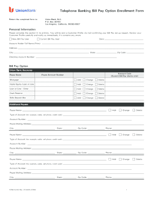 Fillable Online Telephone Banking Bill Pay Option Enrollment Form ...