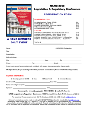 Fillable Online namb Registration form. (pdf) - NAMB - namb Fax Email ...