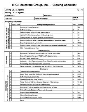 Fillable Online Closing Checklist - South Bay Market Trendscom Fax ...