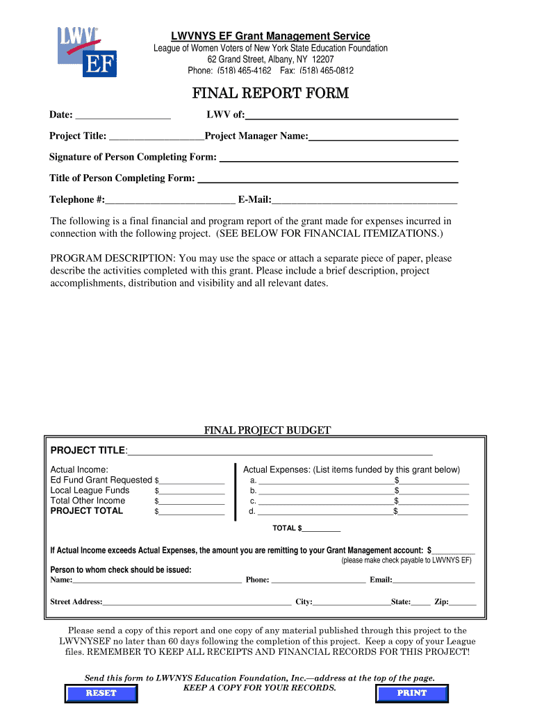 Fillable Online FINAL REPORT FORM Fax Email Print - pdfFiller